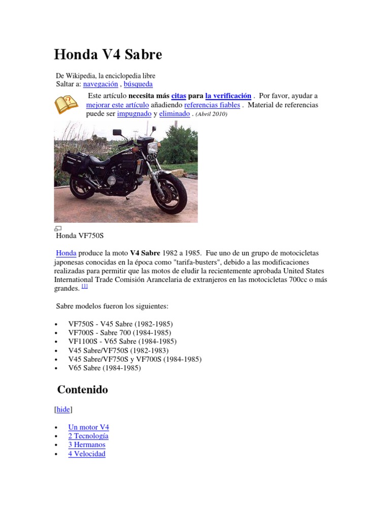 Honda V4 Sabre | PDF | Motocicleta | Vehículos