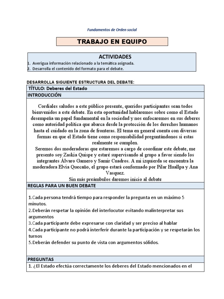 Formato Guía para El Debate | PDF | Estado (política)