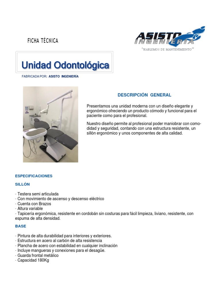 3. FICHA TÉCNICA UNIDAD ODONTOLÓGICA - | PDF | Factores humanos y ergonomía