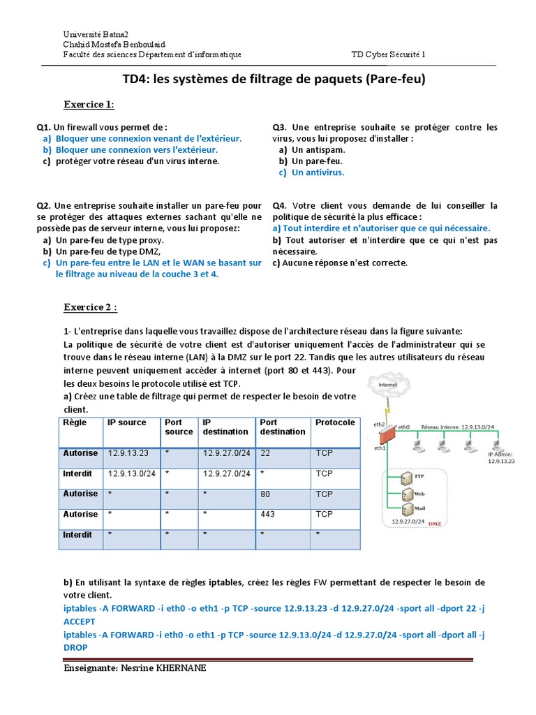 td4 - Corrige | PDF | Pare-feu (informatique) | Protocoles Internet