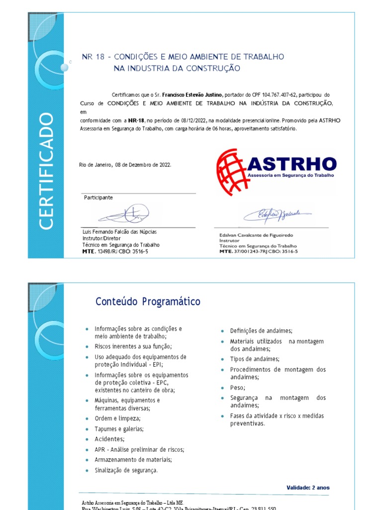 NR 18 - Francisco Estevão Justino | PDF | Negócios