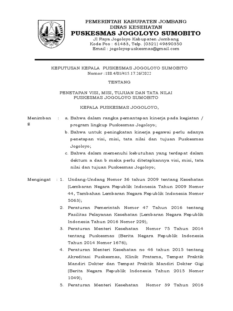 SK Visi Misi Tujuan Dan Tata Nilai | PDF