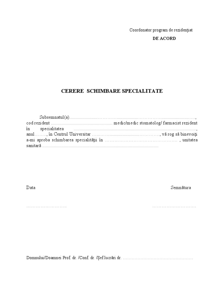 Cerere Schimbare Specialitate | PDF