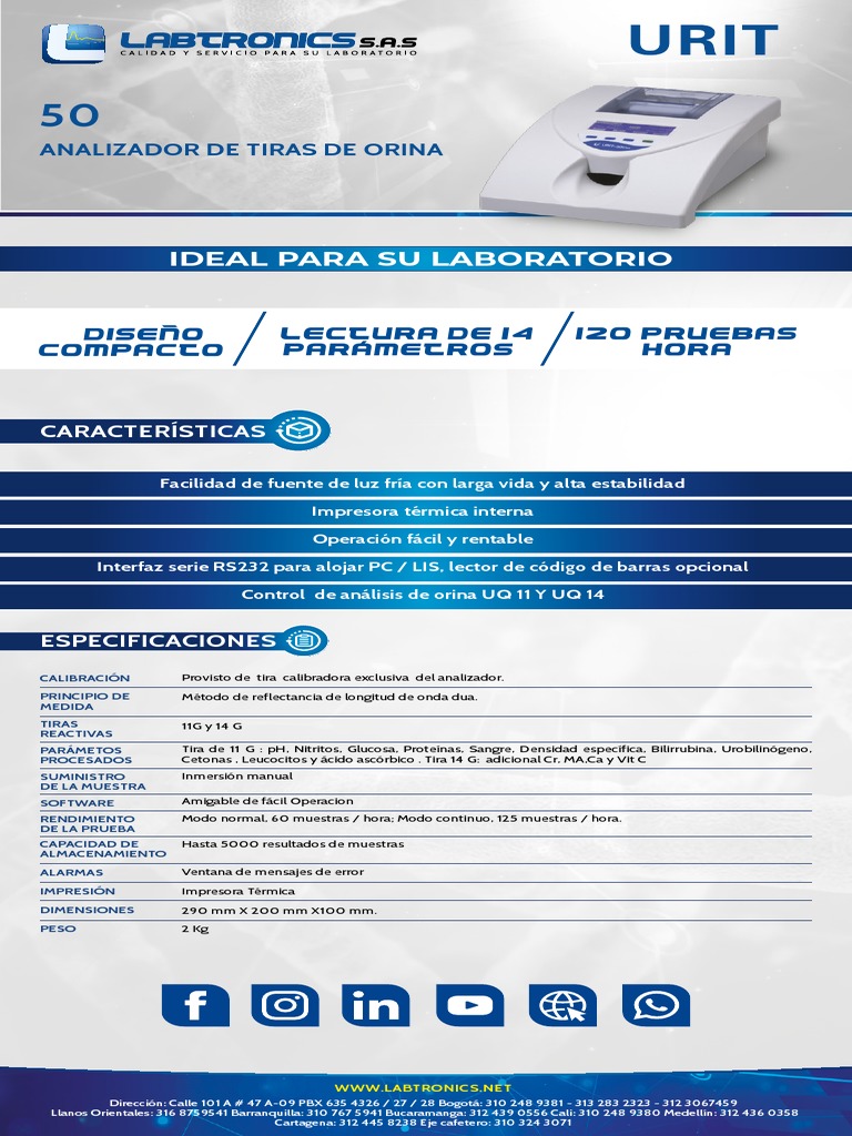 9. FICHA TECNICA EQUIPO DE ORINAS C_Urit 50 lector orinas (1) | PDF