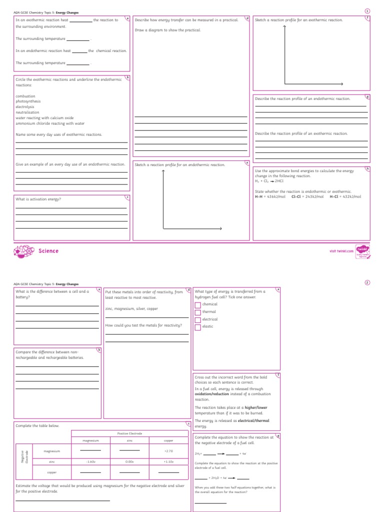 Topic 5 Energy Changes Revision Mat | PDF | Chemical Reactions ...