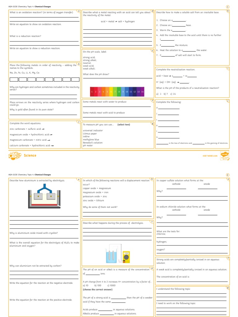 Topic 4 Chemical Changes Revision Mat | PDF | Acid | Magnesium