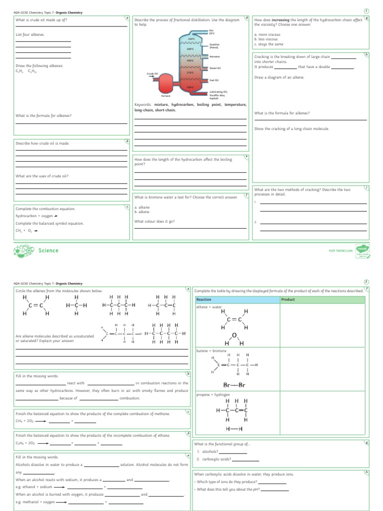 Topic 7 Organic Chemistry Revision Mat | PDF | Hydrocarbons | Alkane