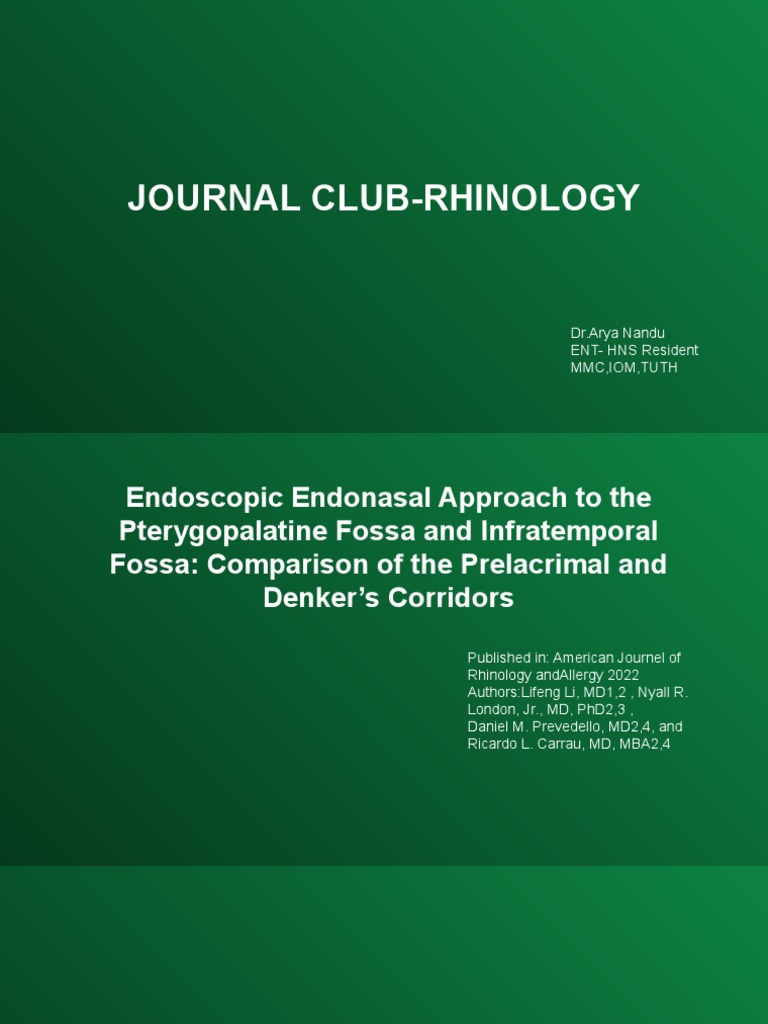 Journal Club-Rhinology: DR - Arya Nandu ENT-HNS Resident MMC, Iom, Tuth ...