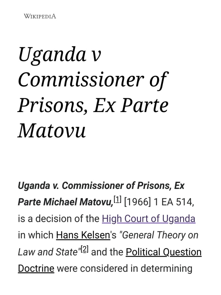 Uganda V Commissioner of Prisons, Ex Parte Matovu - Wikipedia | PDF ...