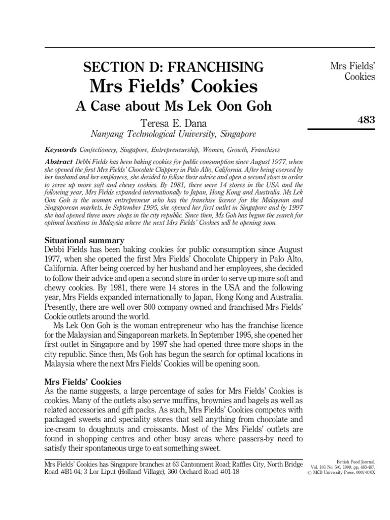 11.3 Mrs Field Cookies CASE | PDF | Franchising | Drink