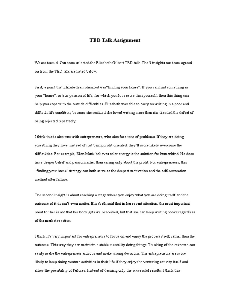 TED Talk Assignment | PDF TED Talk Assignment | PDF