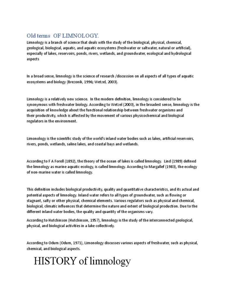 old term and history of limnology | PDF