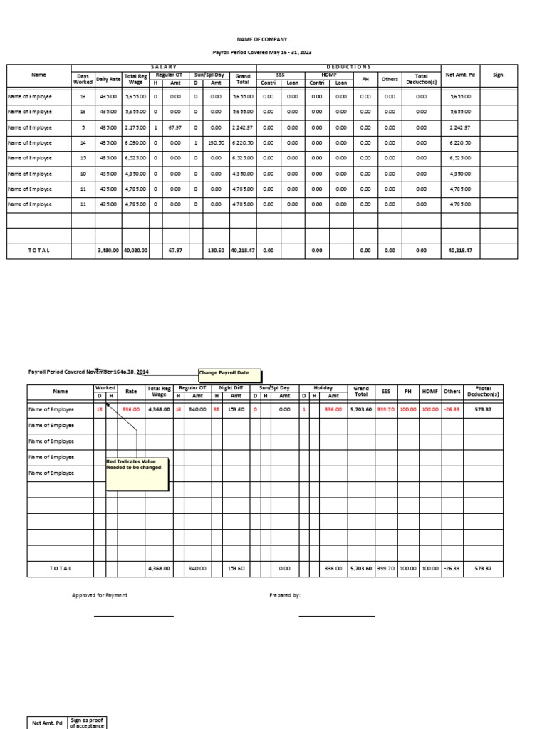 01 Payroll Sample With Formula (Semi-Monthly or Weekly) | PDF