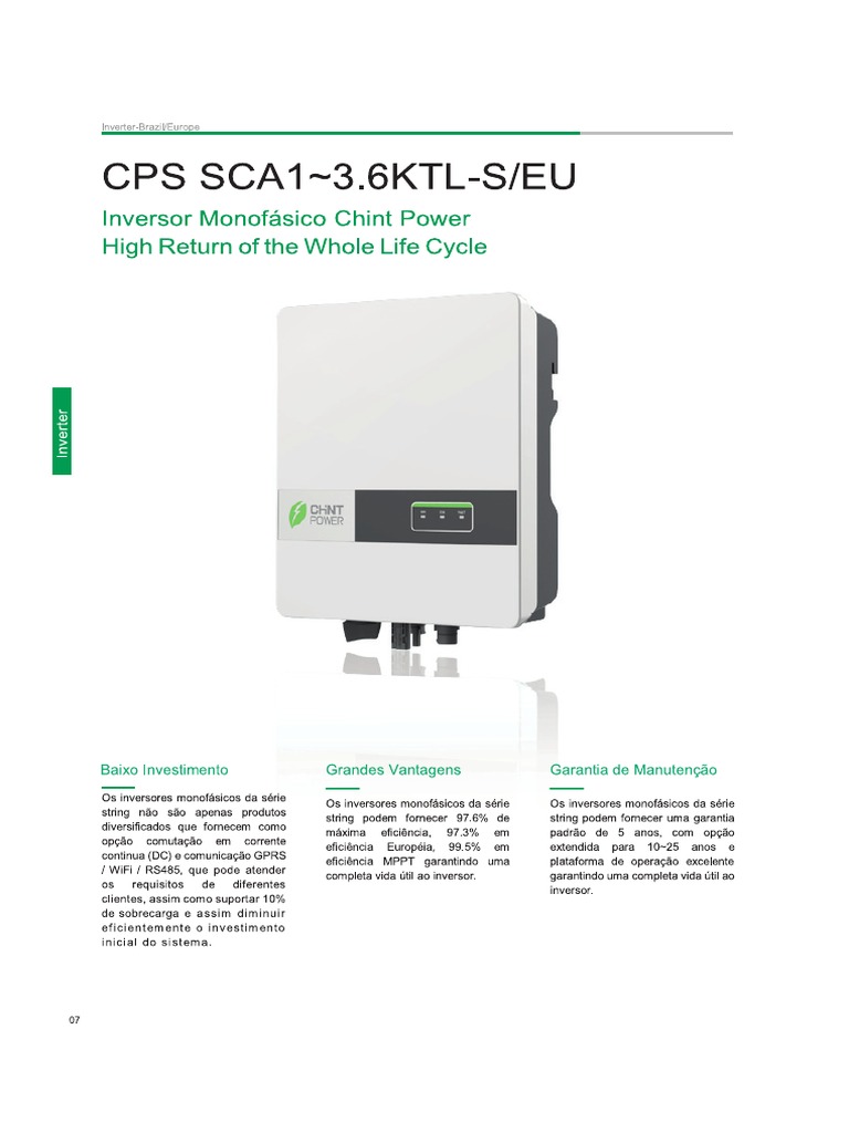 Datasheet Inversor CHINT - CPS SCA 1-3,6KTL-S-EU | PDF