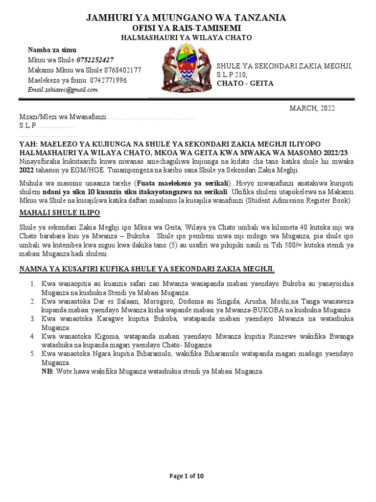 Jamhuri Ya Muungano Wa Tanzania: Ofisi Ya Rais-Tamisemi | PDF