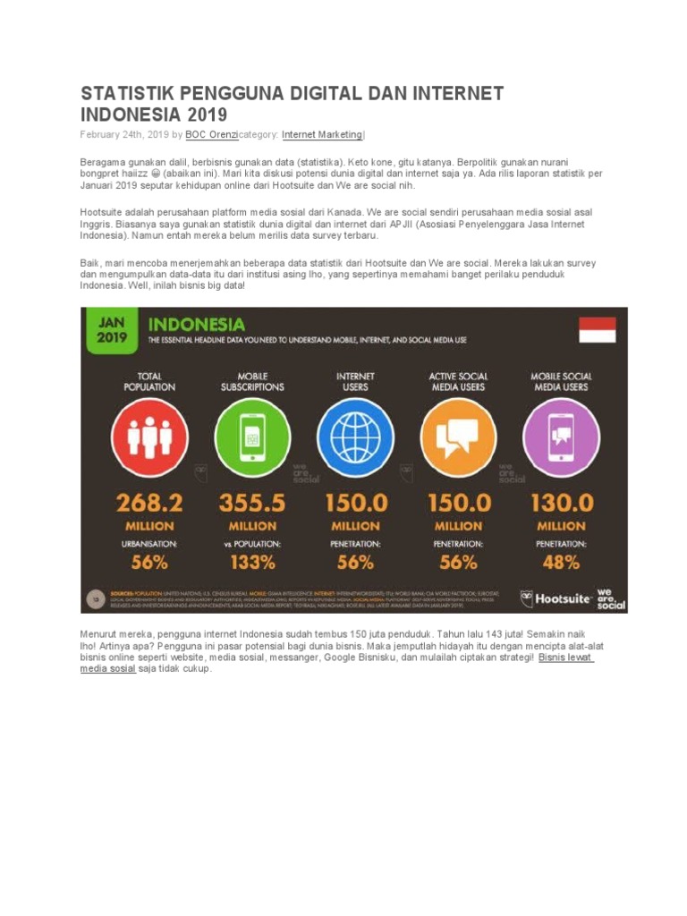 Statistik Pengguna Digital Dan Internet Indonesia 2019 | PDF