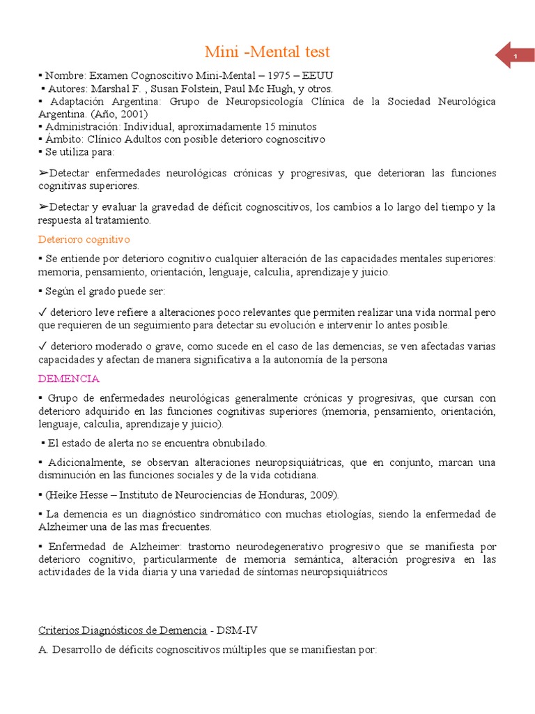 Mini Mental Test | PDF | Atención | Demencia