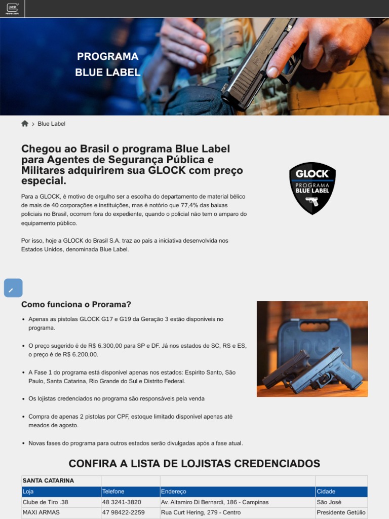 GLOCK _ Programa Blue Label Brasil | PDF | Brasil | Armas de fogo