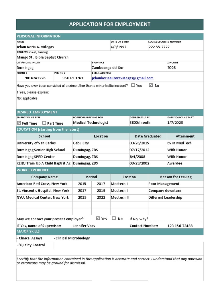 Application For Employment | PDF | Health Care | Public Services