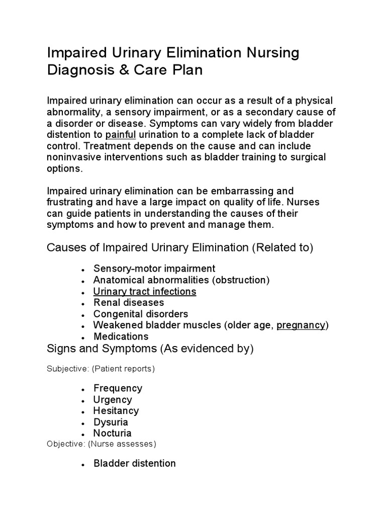 Impaired Urinary Elimination Nursing Diagnosis | PDF | Self-Improvement ...