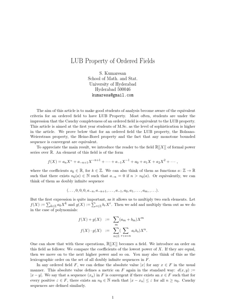 Properties Equivalent To The Lub Property Of Ordered Fields Pdf