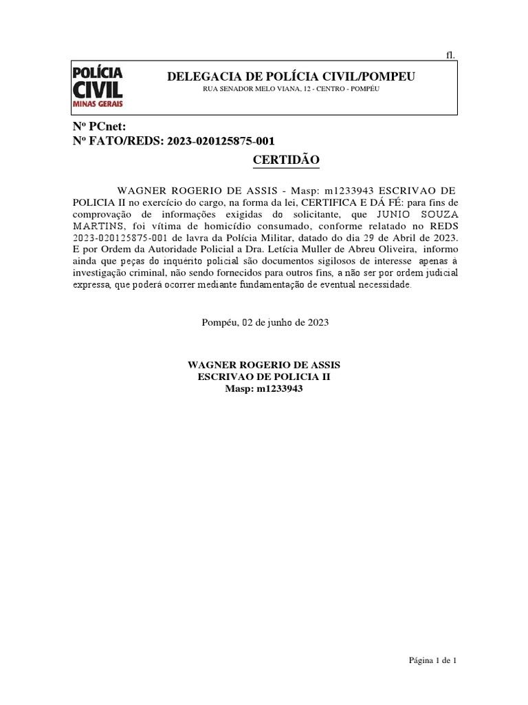 Certidao Negativa Laudo Necropsia | PDF