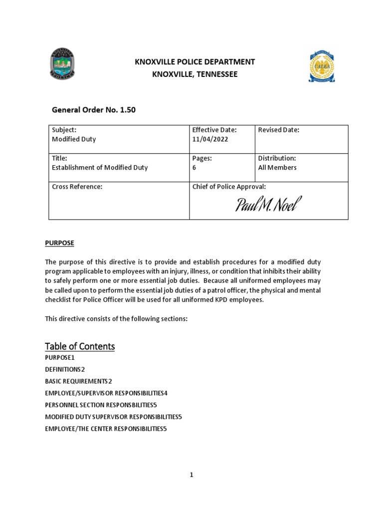 GO 1.50 Modified Duty | Download Free PDF | Employment | Americans With ...