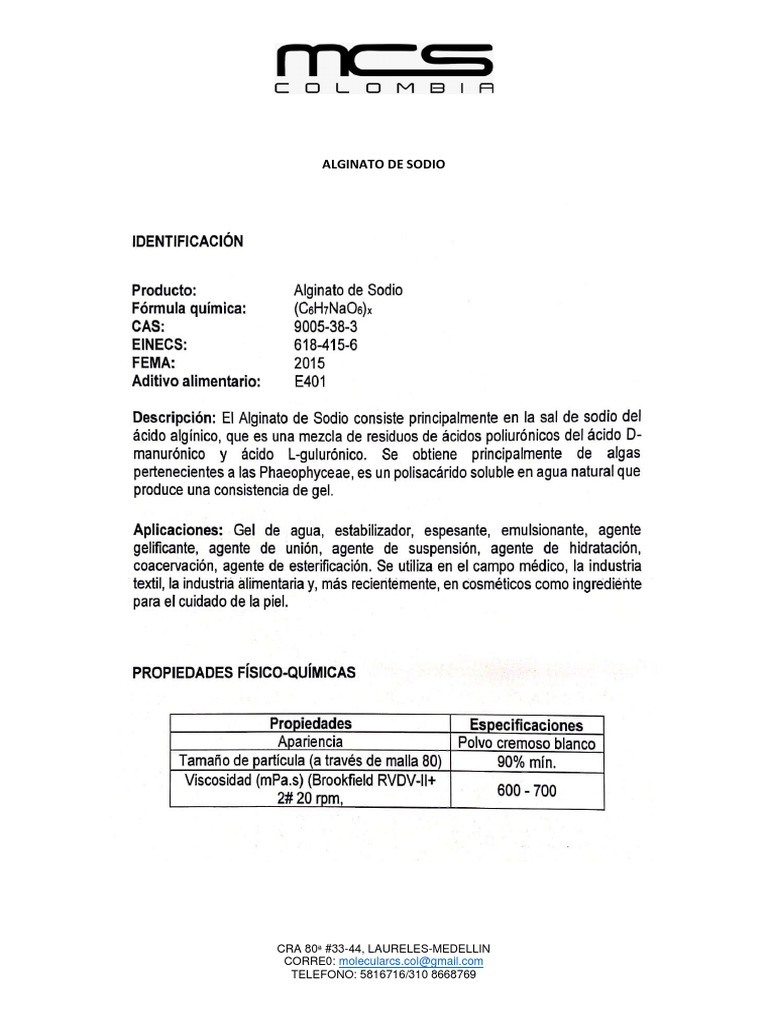 Ficha Tecnica Alginato MCSC | PDF