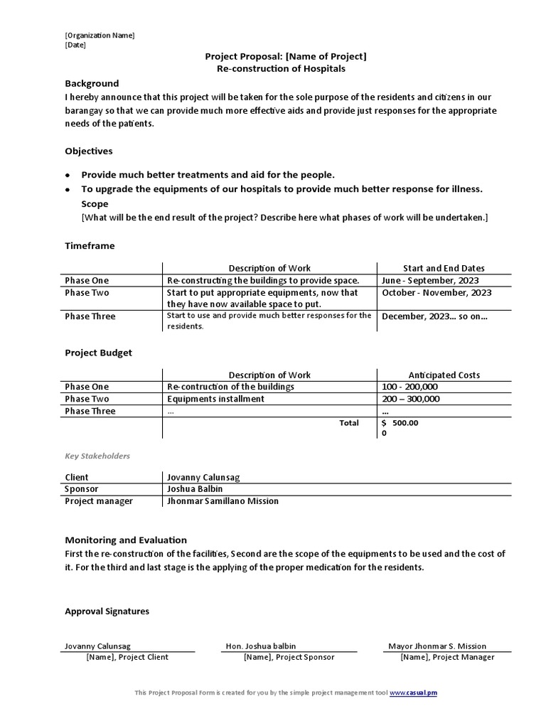 Project Proposal Template | PDF | Health Care | Medicine