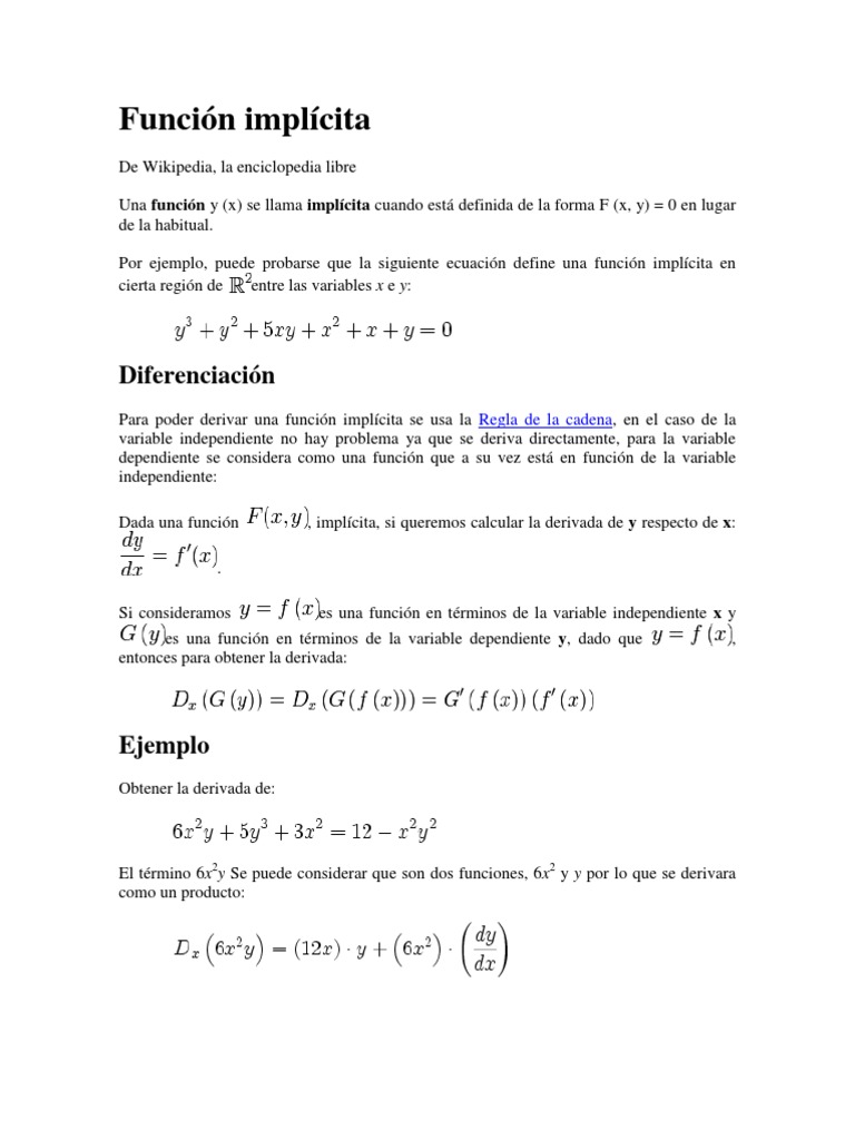 Funcion Implicita | PDF | Derivado | Función (Matemáticas)