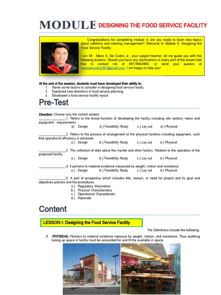 MODULE5 - Designing The Food Service Facility | PDF | Employment | Feasibility Study
