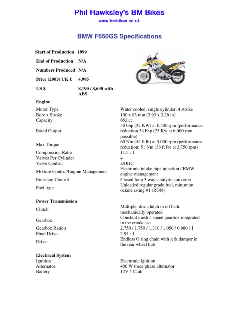BMW F650GS Spec | PDF