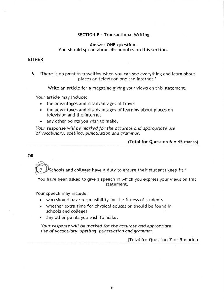 Eng Lang A Exemplars P1 Writing and P2 | PDF
