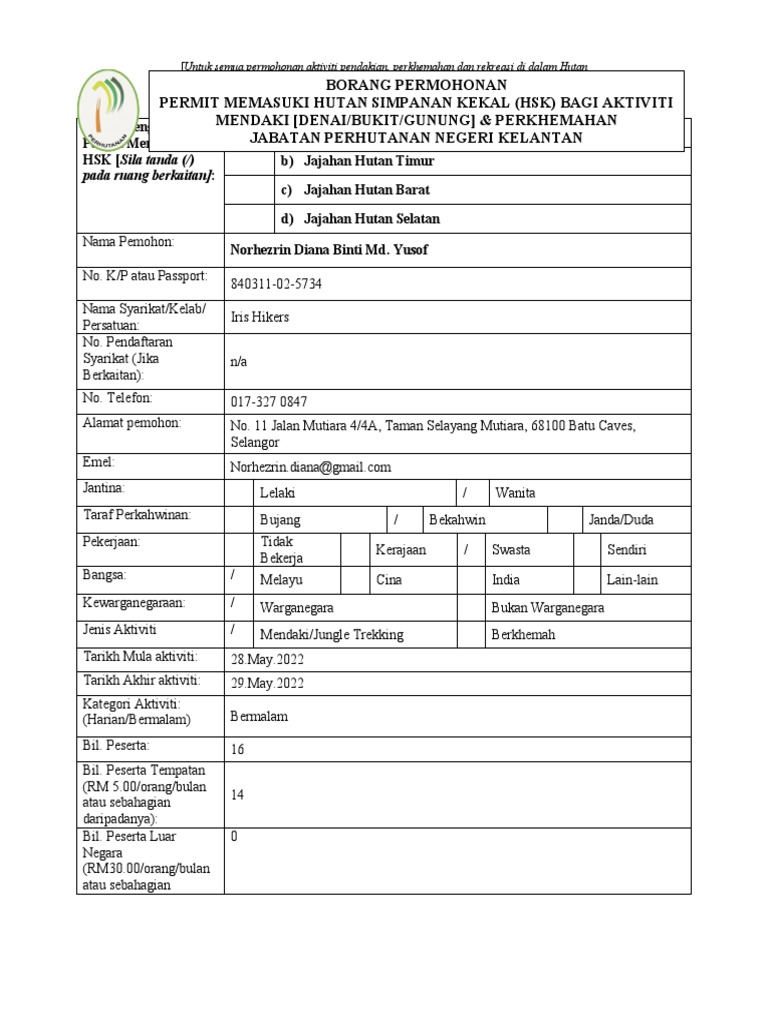 Borang 6-Permit Memasuki HSK Kelantan (Yy) 28-29 May | PDF