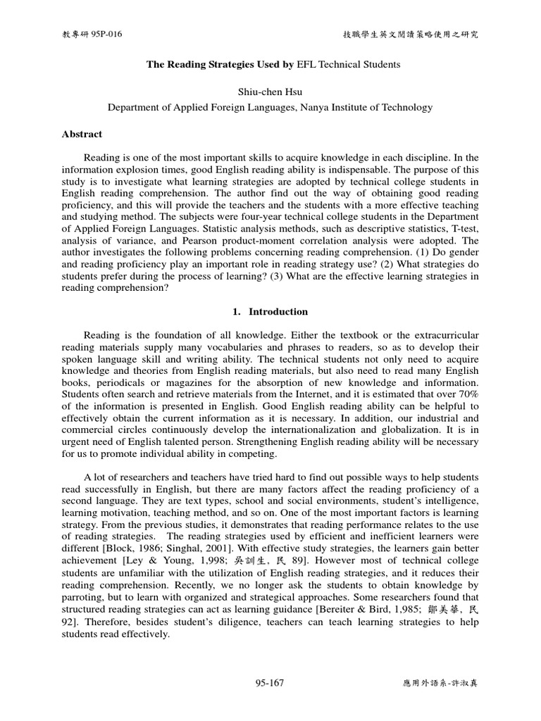 The Reading Strategies Used by EFL Technical Students | PDF ...