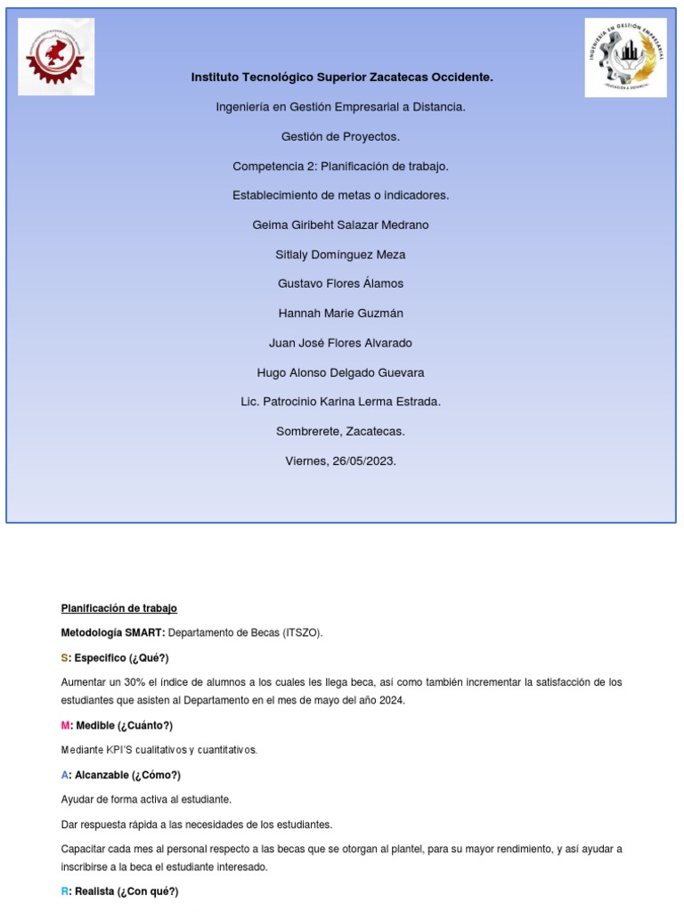 C2 A1 Establecimiento de Metas o Indicadores GGSM SDM GFA HMG JJFA HADG ...