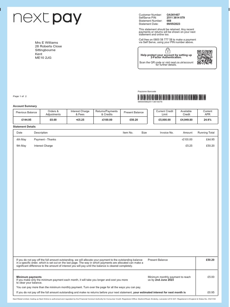 Mrs E Williams 28 Roberts Close Sittingbourne Kent ME10 2JG: Payzone ...