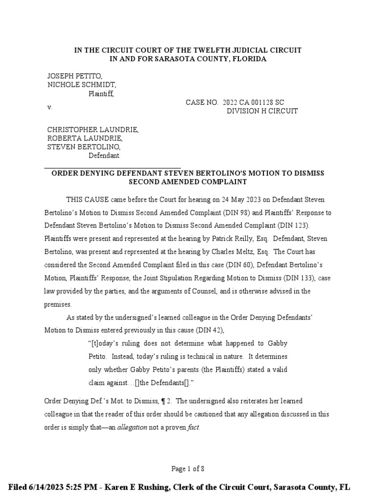Order Denying Steven Bertolino's Motion To Dismiss 2nd Amended ...
