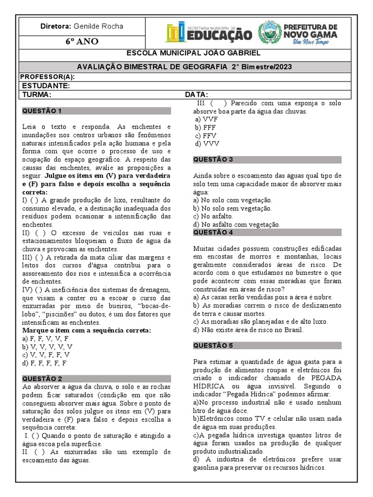 Avaliação.6ano Geo.2bi | PDF