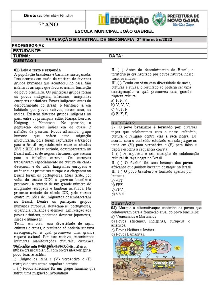Avaliação.7ano Geo.2bi | PDF