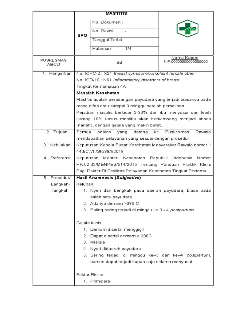SOP Nifas Mastitis | PDF