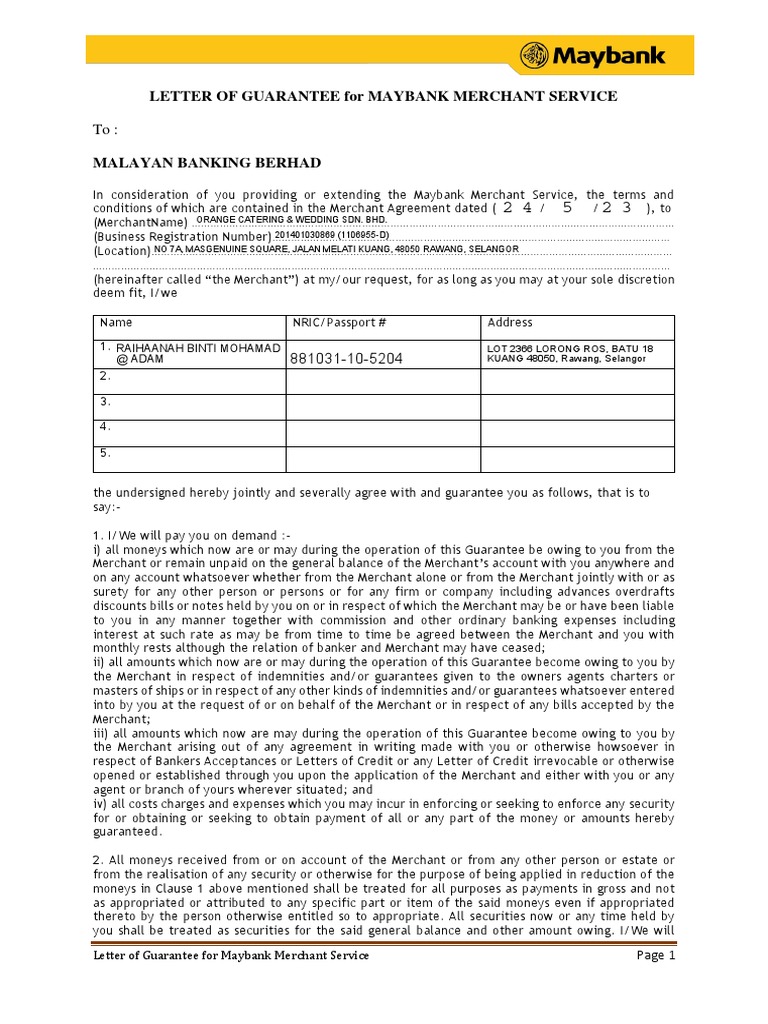 Maybank LG | PDF | Guarantee | Indemnity