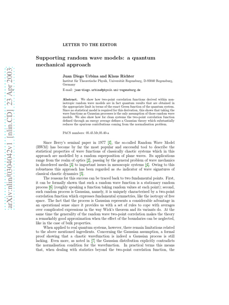 Supporting Random Wave Models A Quantum | PDF | Wave Function | Quantum Mechanics