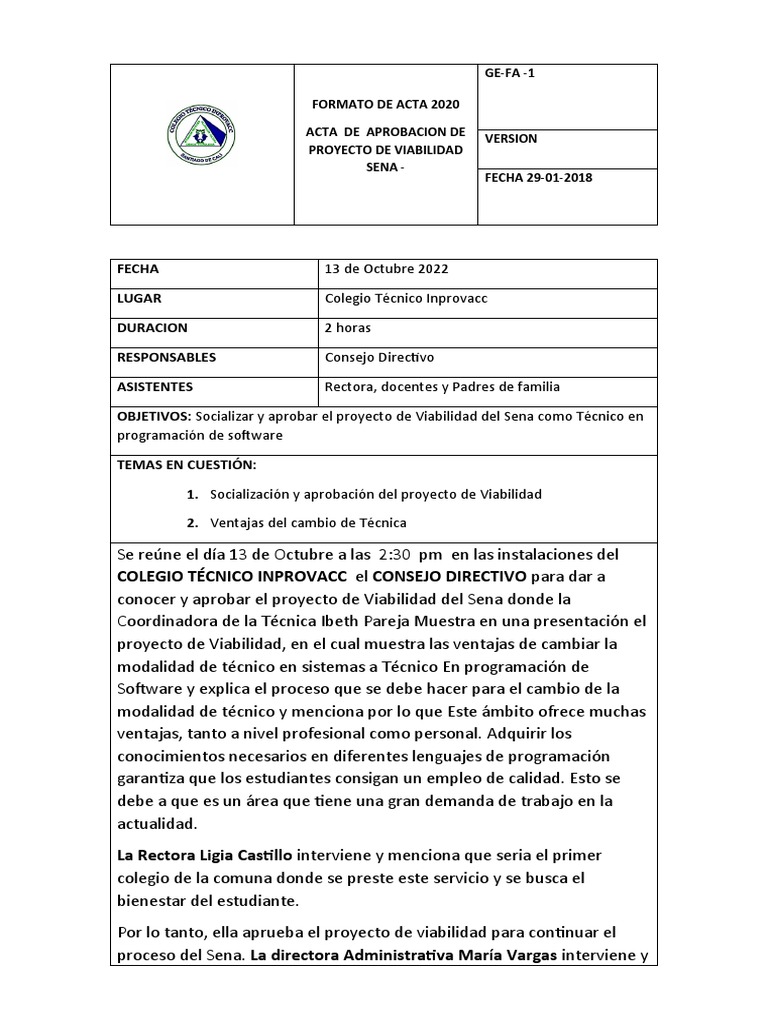 Acta de Viabilidad | PDF | Software