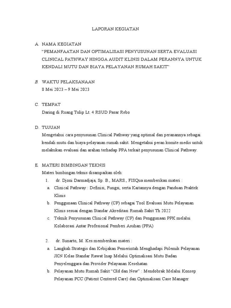 Laporan Kegiatan Seminar Clinical Pathway | PDF
