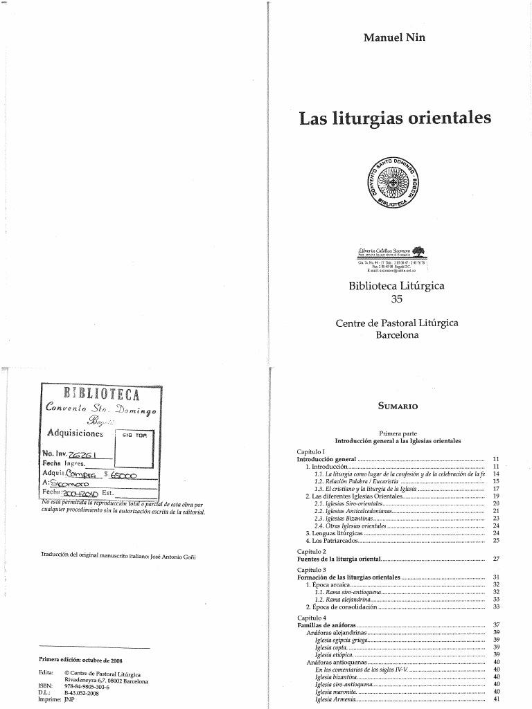 Las Liturgias Orientales Manuel Nin | PDF