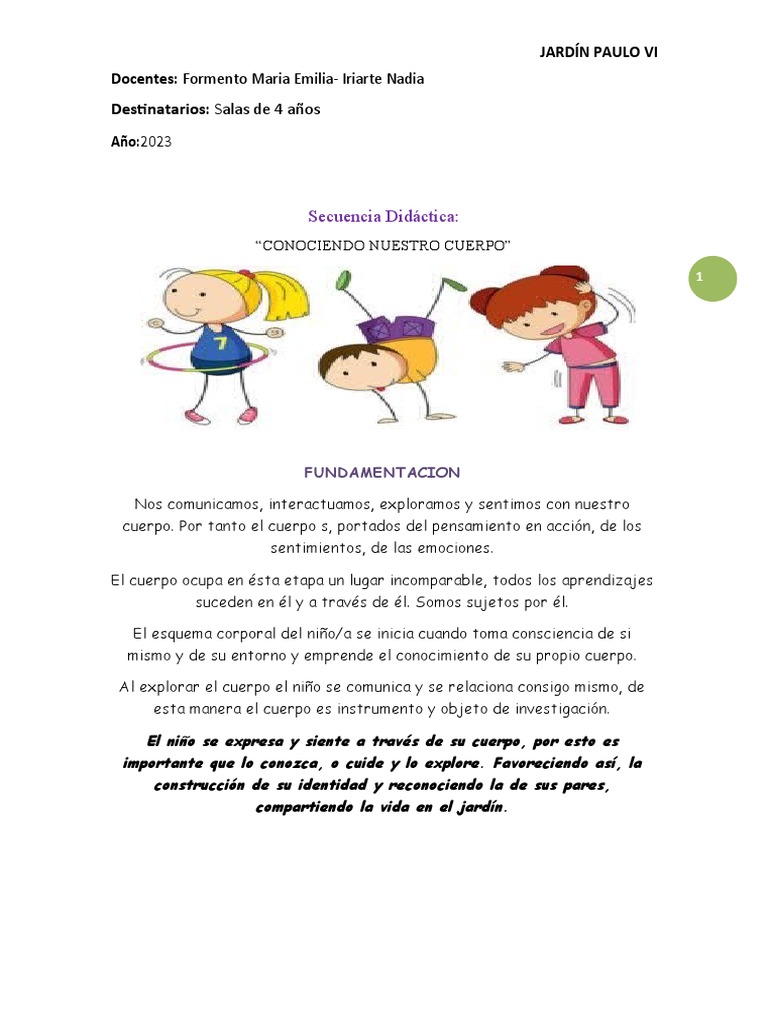 EL CUERPO Secuencia Didactica | PDF | Ciencia cognitiva | Conceptos ...