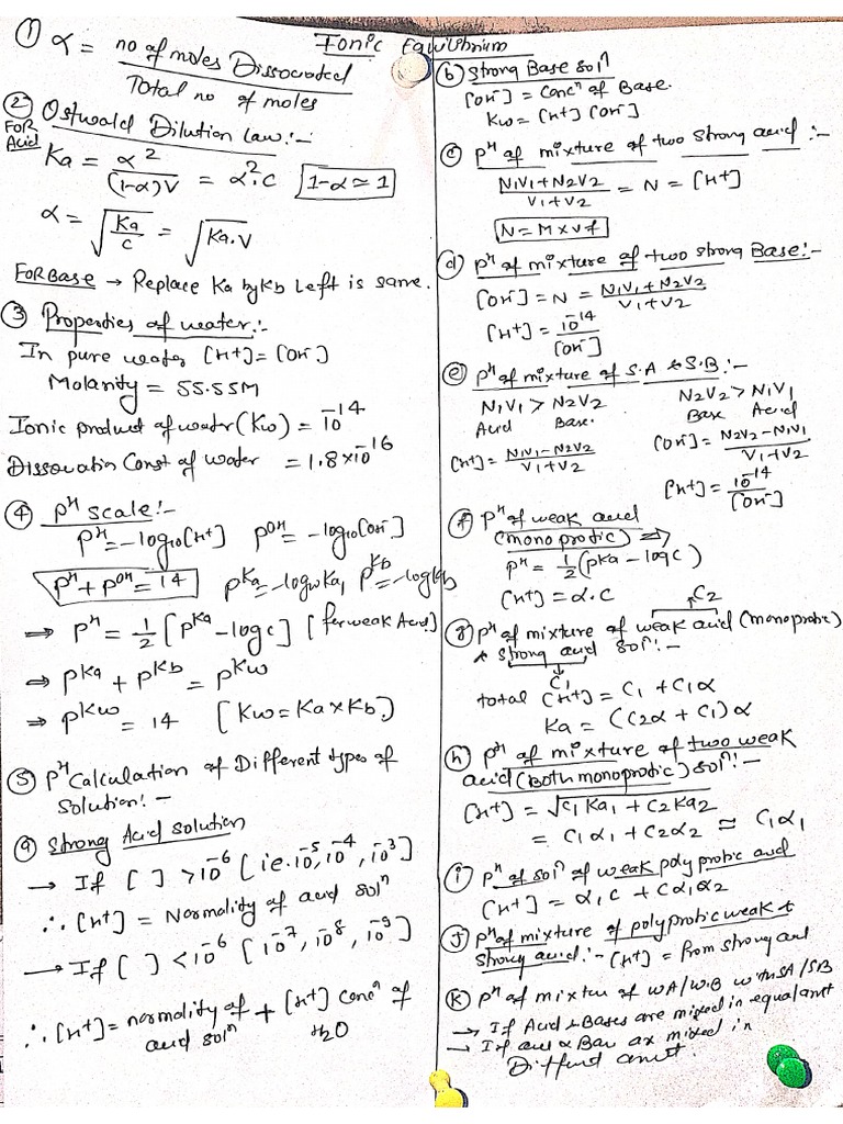 Ionic Equilibrium Chemistry Formula Sheet | PDF