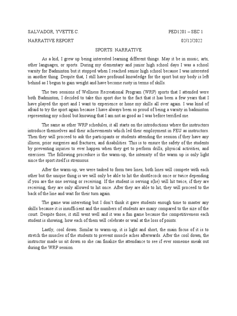 Sports Narrative | PDF | Sports