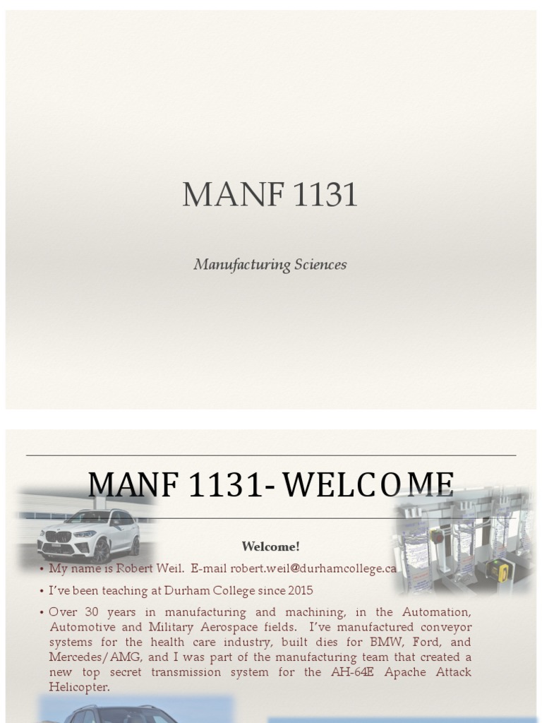 MANF 1131 Course Overview & Expectations | PDF